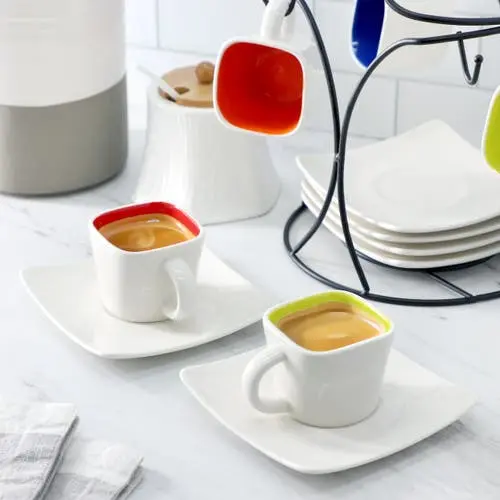 GIBSON HOME Crenshaw 13 Piece Square Stoneware Espresso Cup Set With Metal Stand