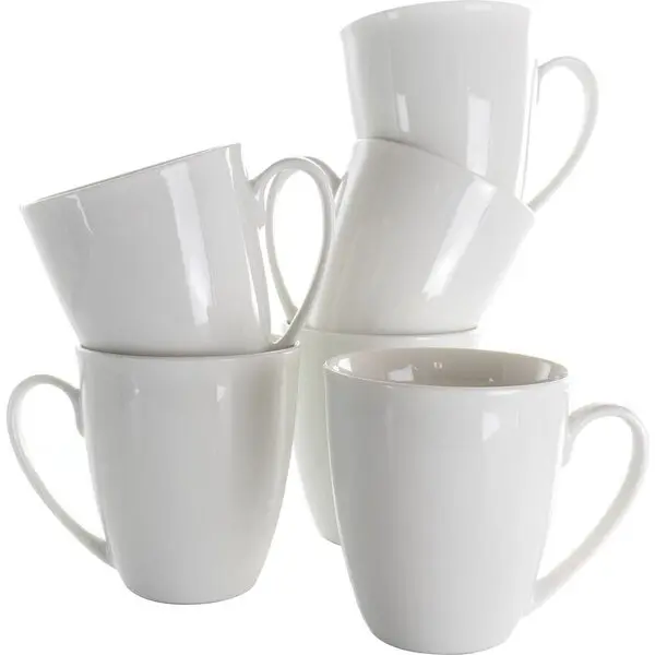ELAMA Rosales 6 Piece 12 Ounce Porcelain Mug Set - White