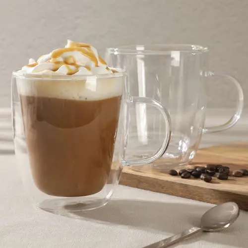 MR. COFFEE Retro Machiatto 2 Piece 16 Ounce Double Wall Insulated Glass Mug Set