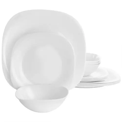 Gibson Piazza 12 Piece Tempe Opal Glass Dinnerware Set - White