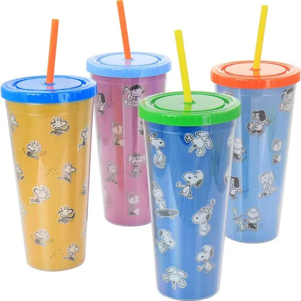 Gibson 70th Anniversary 4 Piece Plastic 23.6oz Tumbler Set With Lid And Straw - Clear