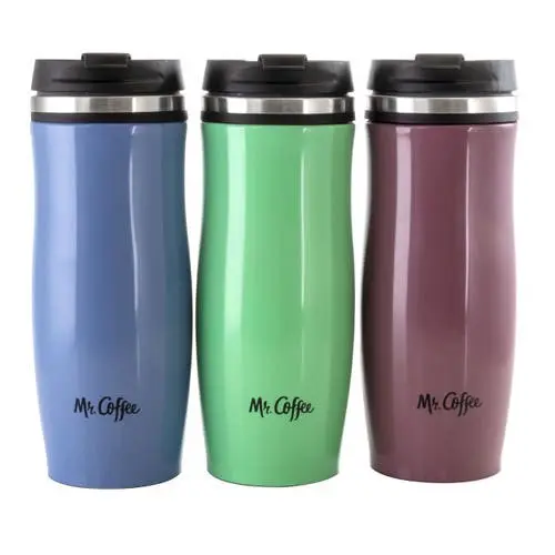 MR. COFFEE 12.5 Ounce Stainless Steel Insulated Thermal Travel Mug Set Of 3 - Blue