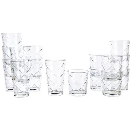 GIBSON HOME 16 Piece Lattice Glassware Drinkware Set - Clear
