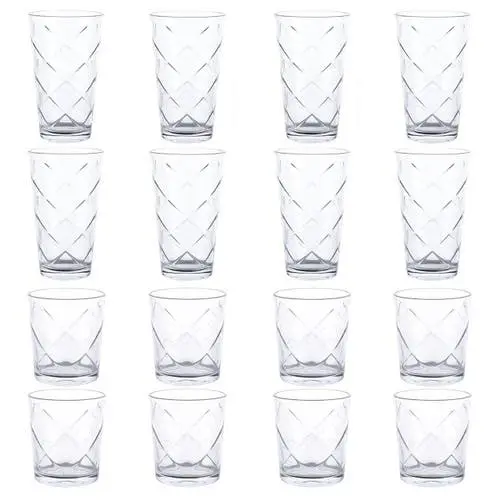 GIBSON HOME 16 Piece Lattice Glassware Drinkware Set