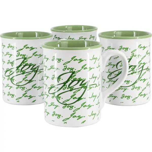 GIBSON HOME Inspirational Words Joy 4 Piece 16 Ounce Stoneware Mug Set - Green
