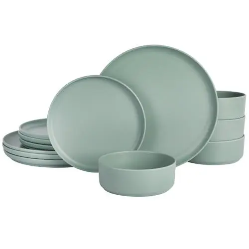 Gibson Canyon Crest 12 Piece Stackable Melamine Dinnerware Set - Green