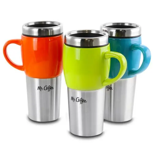 MR COFFEE Traverse 3 Piece 16 Ounce Stainless Steel And Ceramic Travel Mug And Lid - Blue