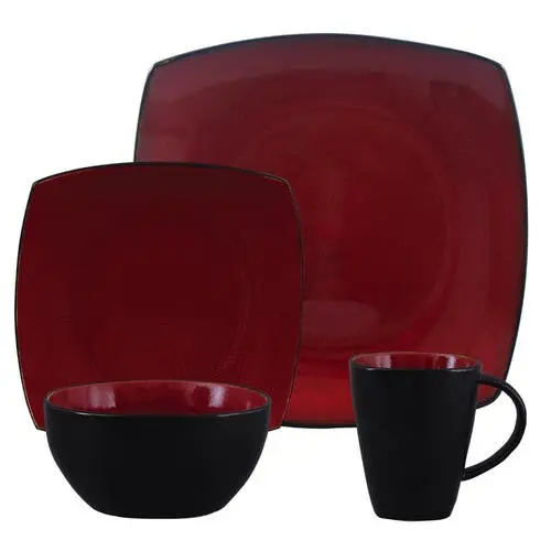 Gibson 16 Piece Square Stoneware Dinnerware Set - Black