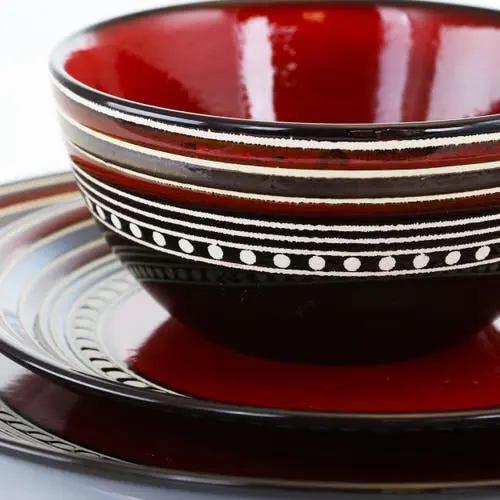 GIBSON HOME Cafe Versailles 16 Piece Double Bowl Dinnerware Set