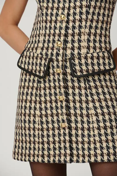 Shoshanna Abigail Houndstooth Tweed Mini Dress
