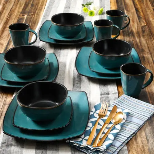Gibson 16-piece Soft Square Dinnerware Set Green