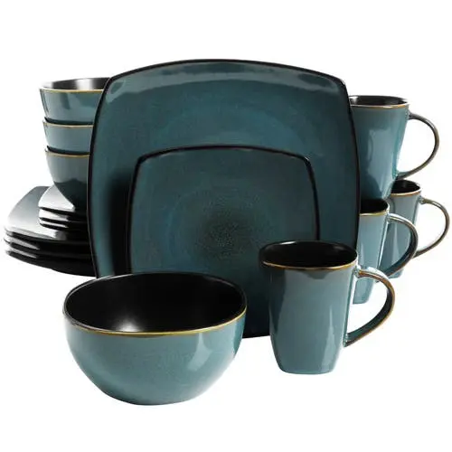 Gibson 16-piece Soft Square Dinnerware Set Green