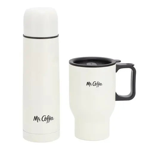 MR. COFFEE Javelin 2 Piece Thermal Bottle And Travel Mug Set - White