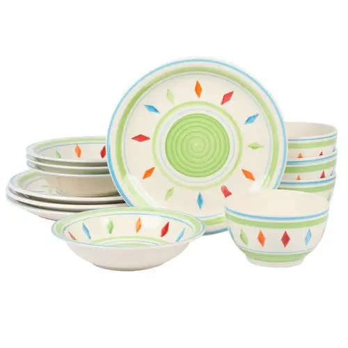GIBSON HOME Heidy 12 Piece Hand Painted Durastone Dinnerware Set - White