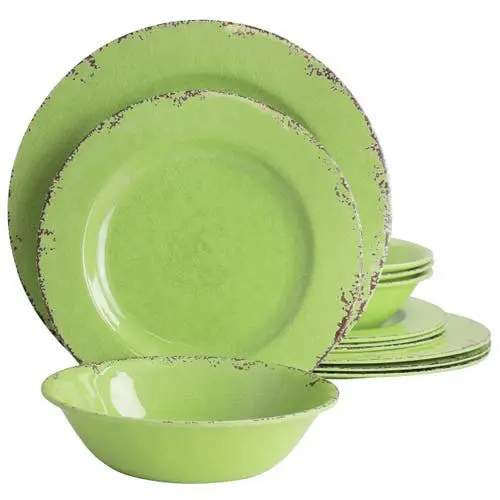 Gibson Mauna 12 Piece Melamine Dinnerware Set - Green