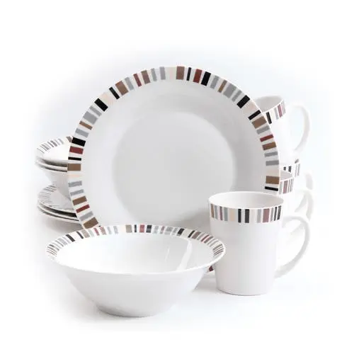 Gibson 12 Piece Lanvale Fine Ceramic Dinnerware Set For 4 - White