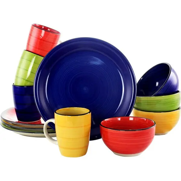 Gibson Color Vibes 12 Piece Handpainted Stoneware Dinnerware Set - Yellow