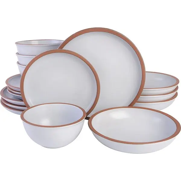 SOHO LOUNGE Lagos 16 Piece Terracotta Double Bowl Dinnerware Set - White