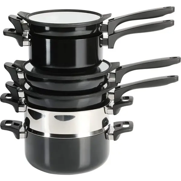 KENMORE ELITE Grayson 9 Piece Nonstick Aluminum Stackable Cookware Set - Black