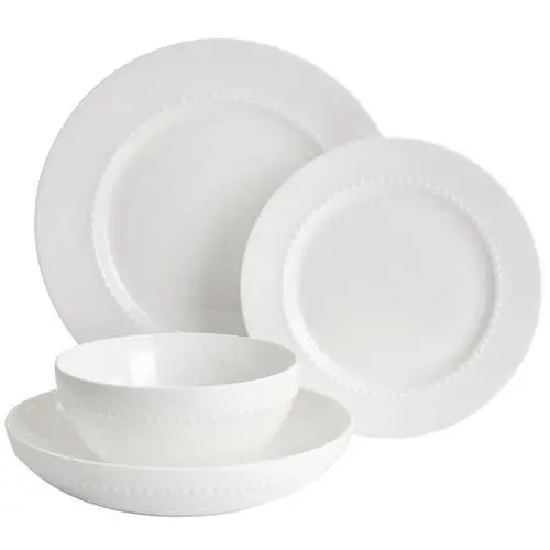 GIBSON ELITE Embossed Bone China 16 Piece Double Bowl Dinnerware Set