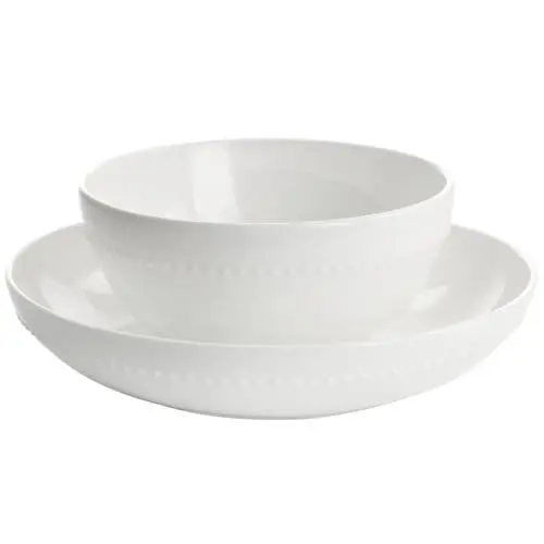 GIBSON ELITE Embossed Bone China 16 Piece Double Bowl Dinnerware Set