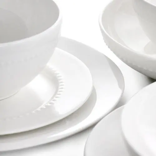 GIBSON ELITE Embossed Bone China 16 Piece Double Bowl Dinnerware Set