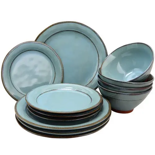 GIBSON ELITE Terranea 12 Piece Round Terracotta Dinnerware Set - Blue