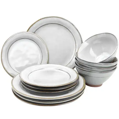 GIBSON ELITE Terranea 12 Piece Stoneware Dinnerware Set - White