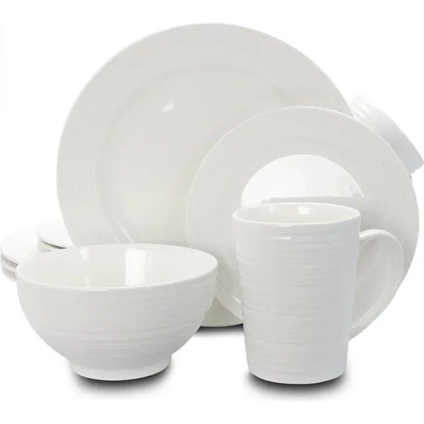 GIBSON HOME Amelia Court 16 Piece Dinnerware Set Embossed - White