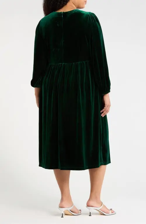 SUGARLIPS Jena Glow Bow Long Sleeve Velvet Midi Dress - Emerald