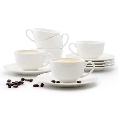 ELAMA Luna 12 Piece 3 Ounce Porcelain Espresso Cup Set With Saucers - White