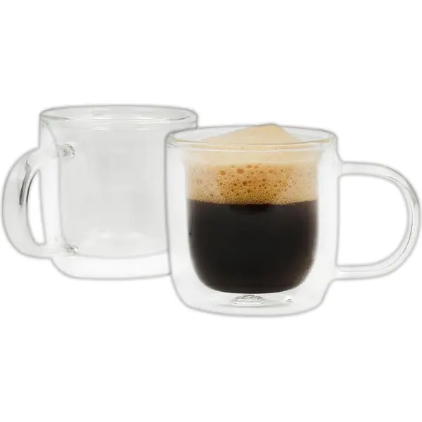 MR. COFFEE Salon Espresso 2 Piece 3 Ounce Double Wall Insulated Glass Mug Set - Clear