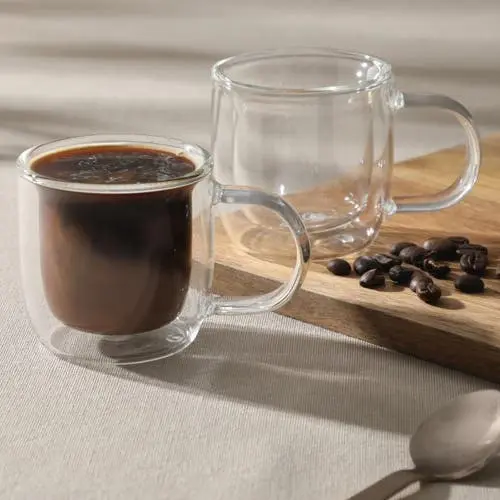 MR. COFFEE Salon Espresso 2 Piece 3 Ounce Double Wall Insulated Glass Mug Set