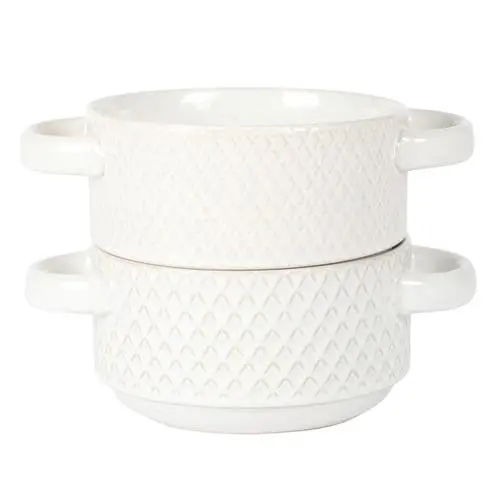 GIBSON ELITE Earlhart 2 Piece 6 Inch Ribbed Stoneware Soup Bowl Set With Handles - White