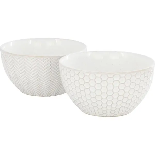 GIBSON ELITE Earlhart 2 Piece 6 Inch Ribbed Stoneware Cereal Bowl Set - White