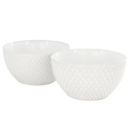 GIBSON ELITE Earlhart 2 Piece 6 Inch Ribbed Stoneware Cereal Bowl Set - White