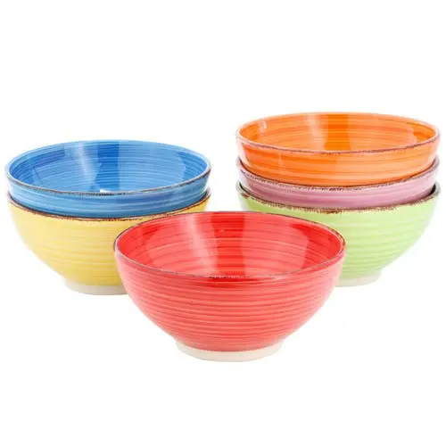 ELAMA Color Ridge 6.25 Inch 6 Piece Round Stoneware Bowl Set - Assorted