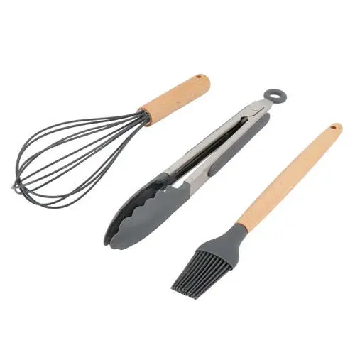 GIBSON HOME Holton 7 Piece Silicone Beech Wood Kitchen Tool Set