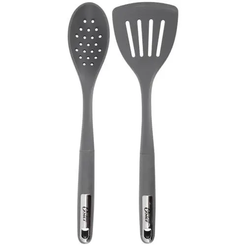 OSTER Ridgecrest 2 Piece Silicone Kitchen Tool Slotted Spoon And Turner Set - Gray