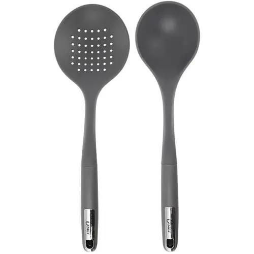 OSTER Ridgecrest 2 Piece Silicone Kitchen Tool Skimmer And Ladle Set - Gray