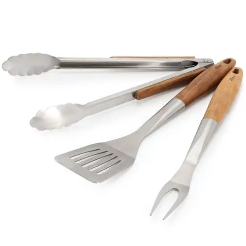 OSTER Balincourt 3 Piece Stainless Steel And Wood Bbq Tool Set
