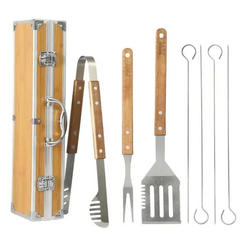 GIBSON HOME Barbecue Pro 8 Piece Stainless Steel Barbecue Tool Set With Carry Box - Brown