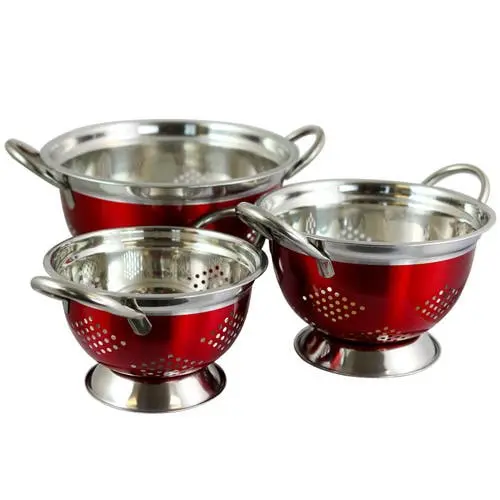 OSTER Metaline 3 Pack Round Asian Colander - Red