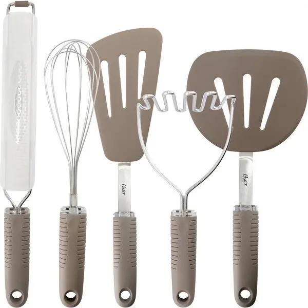 OSTER Newcrest 5 Piece Prep And Cook Kitchen Tool Set - Taupe