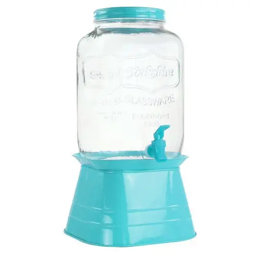 GIBSON HOME Chiara 2 Gallon Glass Mason Jar Dispenser With Metal Lid And Base - Blue
