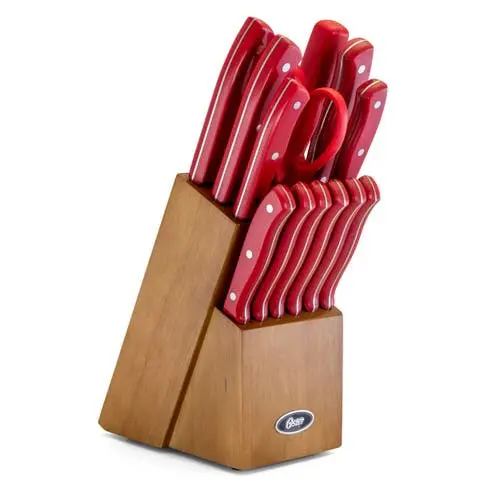 OSTER Evansville 14 Piece Stainless Steel Cutlery Set With Handles - Red