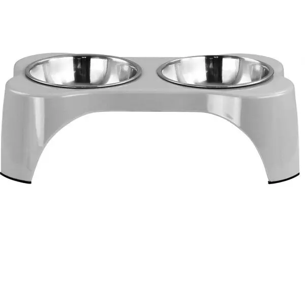 GIBSON HOME Bow Wow Meow 3 Piece Elevated Pet Bowl Dinner Set - Grey