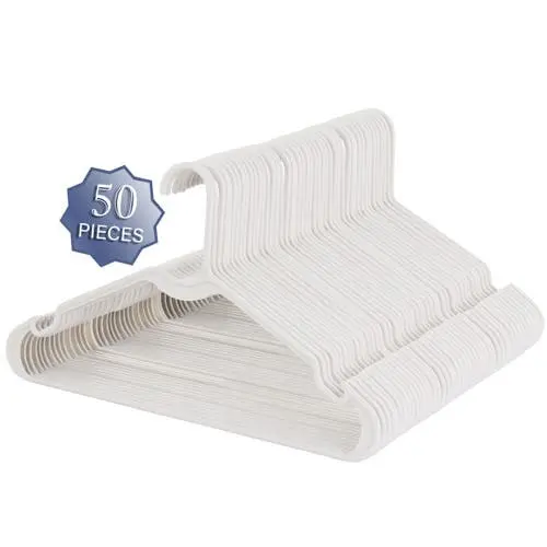 ELAMA 50 Piece Plastic Hanger Set With Notched Shoulders - White