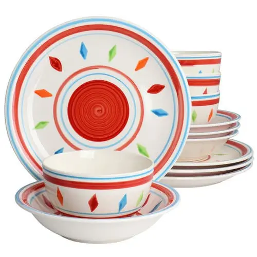 GIBSON HOME Heidy 12 Piece Hand Painted Durastone Dinnerware Set - White