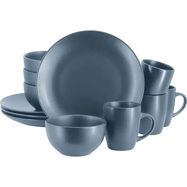 GIBSON HOME Everyday Plus 12 Piece Round Stoneware Dinnerware Set - Blue